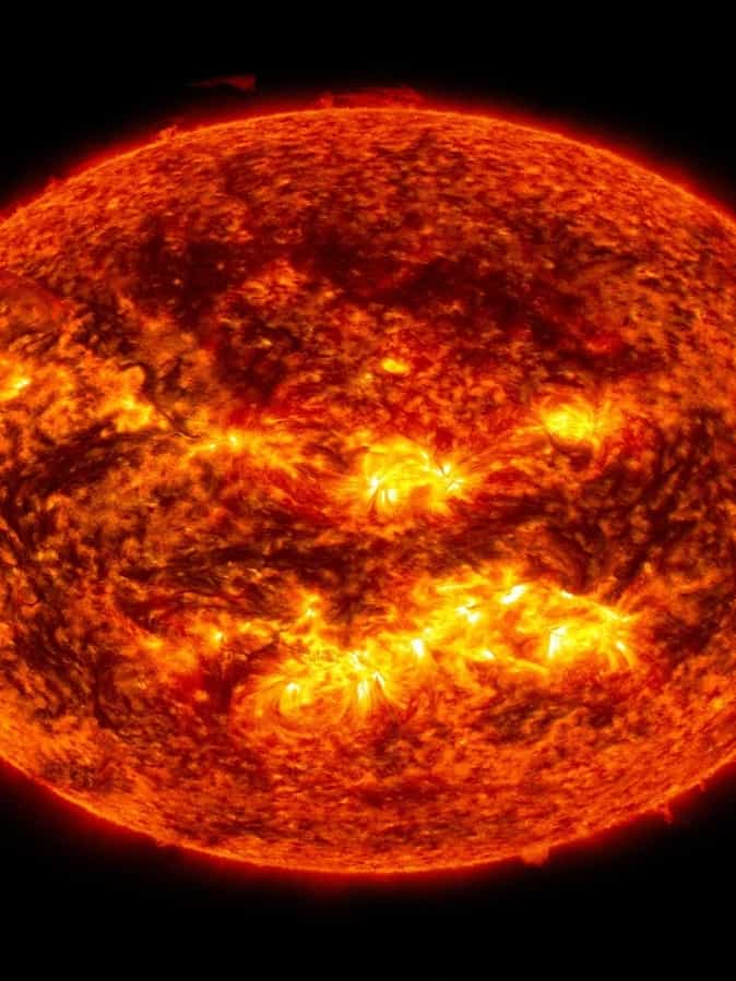 Seven images of the sun captured by NASA